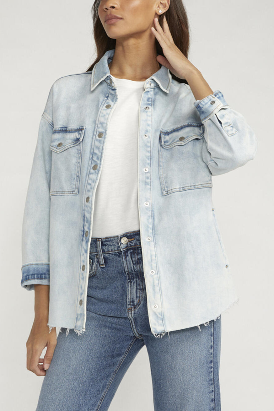 Silver Denim Shacket – Vibe Apparel